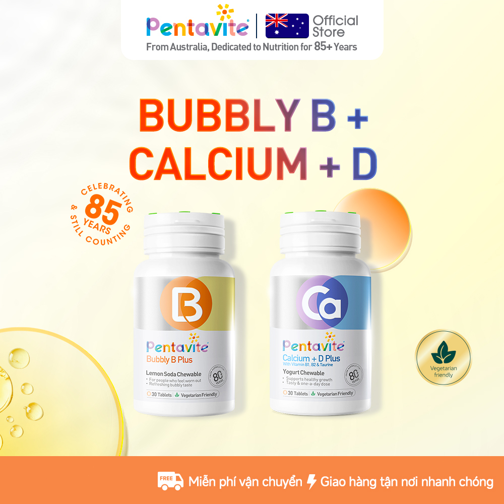 Pentavite Bộ 2 Chai（Bubbly B + Calcium+D Plus）Viên Nhai 60 Viên Bổ Sung ...