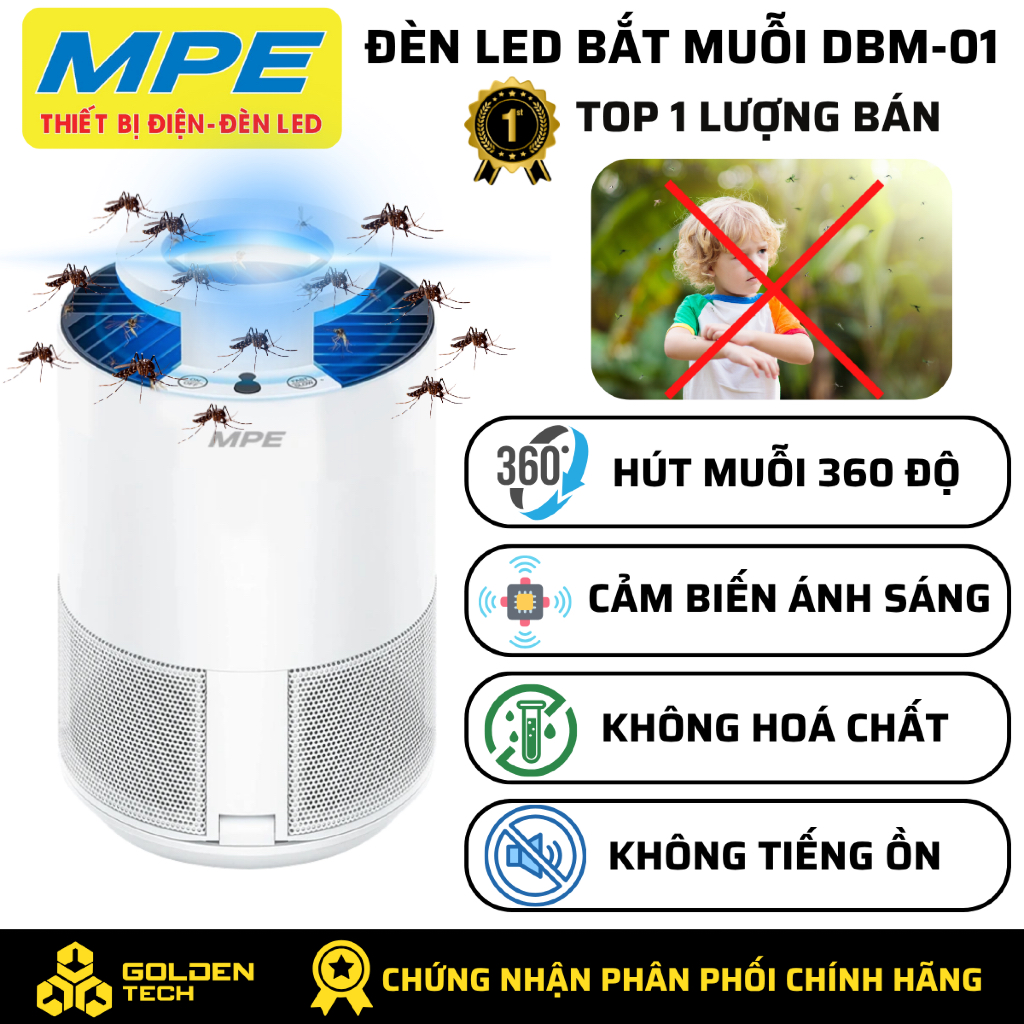 Đèn bắt muỗi MPE DBM-01 công nghệ đèn LED UV hút muỗi 360 độ, Cảm biến ánh sáng, Không hoá chất ...
