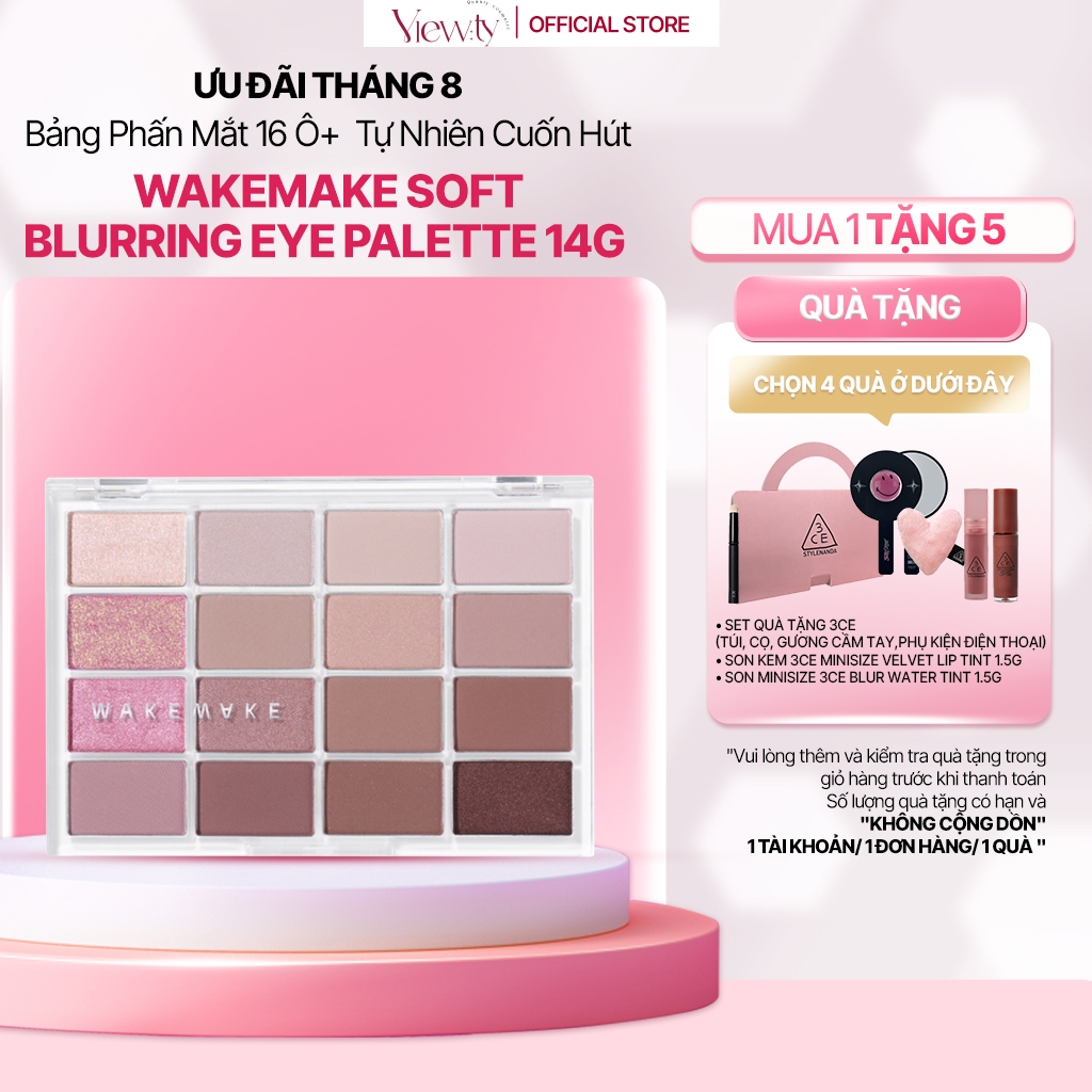 [MUA 1 TẶNG 5] Bảng phấn mắt 16 ô wakemake Soft Blurring Eye Palette 14g tự nhiên cuốn hút ...