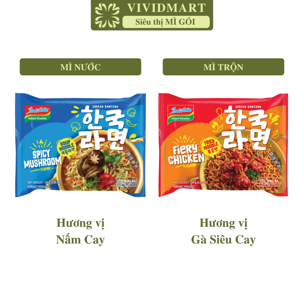 [GÓI LẺ] - INDOFOOD - Mì Indomie Hàn Quốc 2 vị: Nấm cay, Gà siêu cay ...