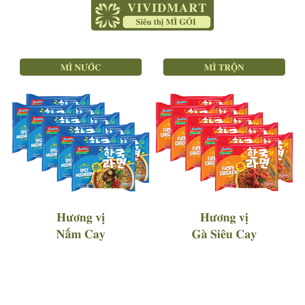 [SET10GÓI]- INDOFOOD - Mì Indomie Hàn Quốc 2 vị: Nấm cay, Gà siêu cay ...