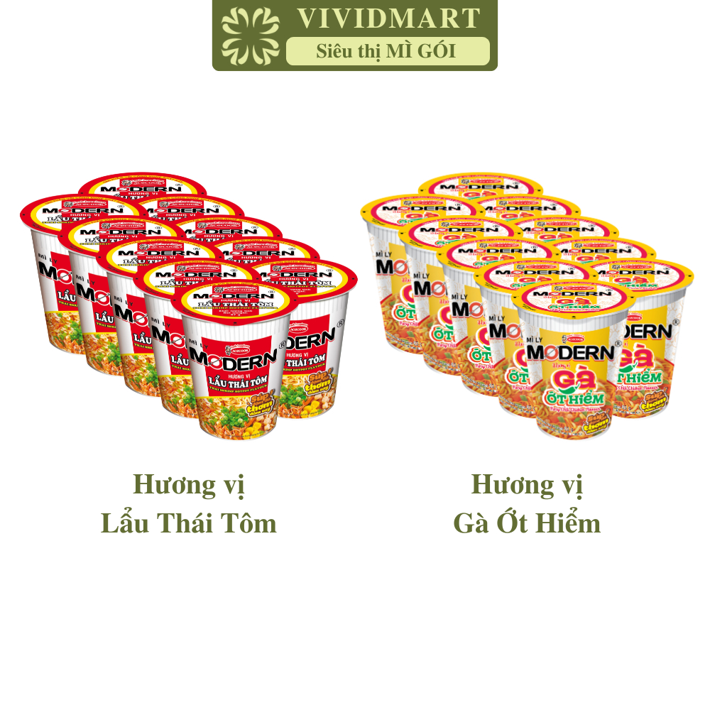 [SET 10 LY] - ACECOOK - Mì ly Modern 2 vị: Gà ớt hiểm, Lẩu Thái tôm, Mì Modern Acecook, Mì ...