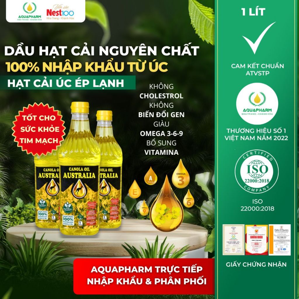 [Chai 1 lít]-Dầu hạt cải Australia-Aquapharm-Không cholesterol, không ...