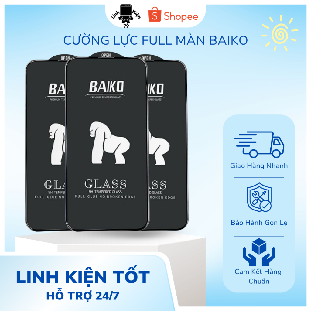 Kính Cường Lực Full Màn Baiko GLASS Tự Dán Màn Hình ip 8 x xr 11 12 13 ...