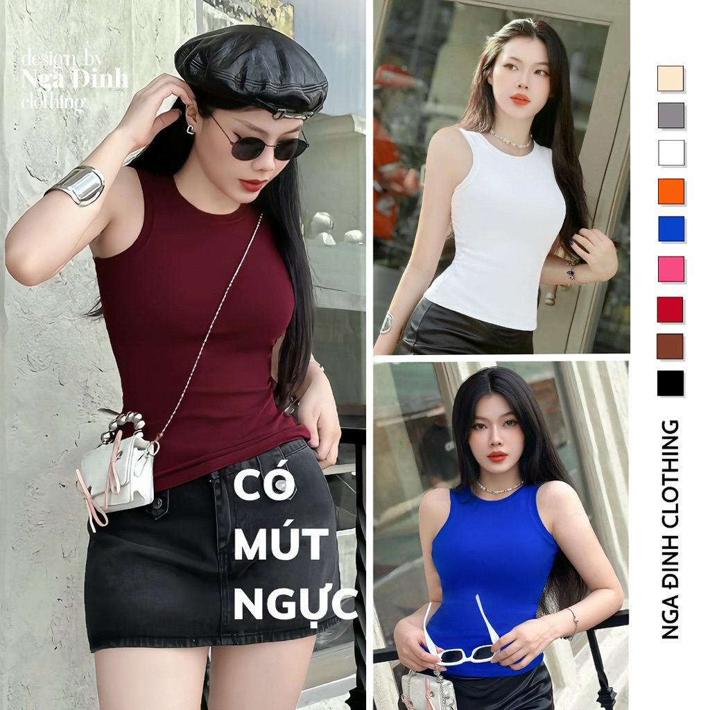 Áo ba lỗ nữ CÓ MÚT NGỰC form dài NGA ĐINH CLOTHING áo thun 3 lỗ chất ...