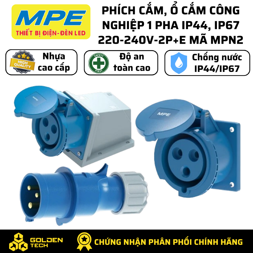 Phích cắm, Ổ cắm công nghiệp 1 pha IP44, IP67 MPE 220-240V-2P+E Seri MPN2 | Shopee Việt Nam