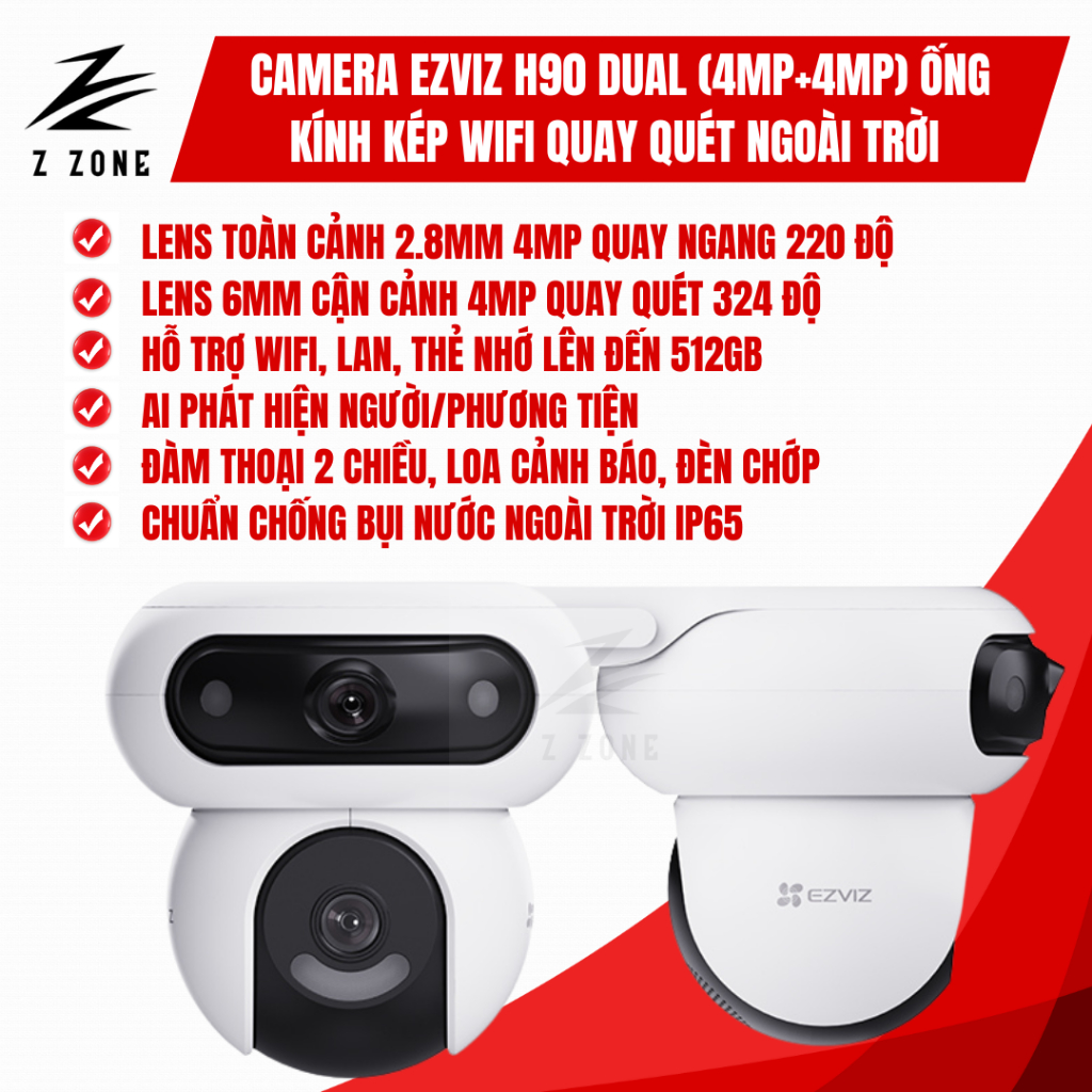 Camera EZVIZ H90 Dual (4MP+4MP) 2K+ – Quay Quét 2 Ống Kính, AI Thông ...