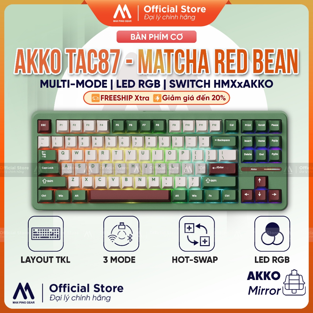 Hỏa Tốc Bàn Phím Cơ Akko Tac87 Matcha Red Bean Multi Mode Led