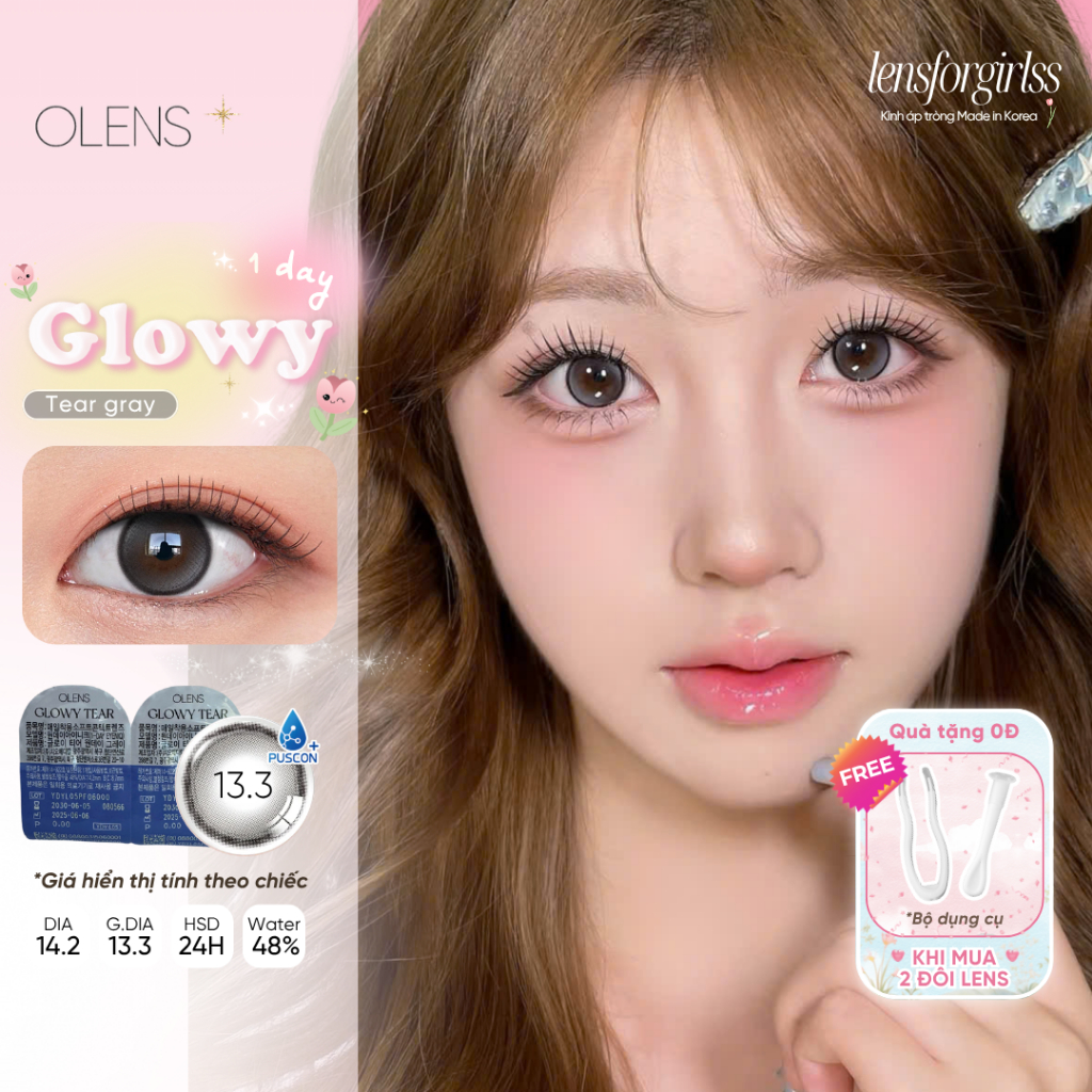 (OLENS) Lens 1 ngày | Kính áp tròng GIÃN TRÒNG - GLOWY TEAR GRAY chính ...