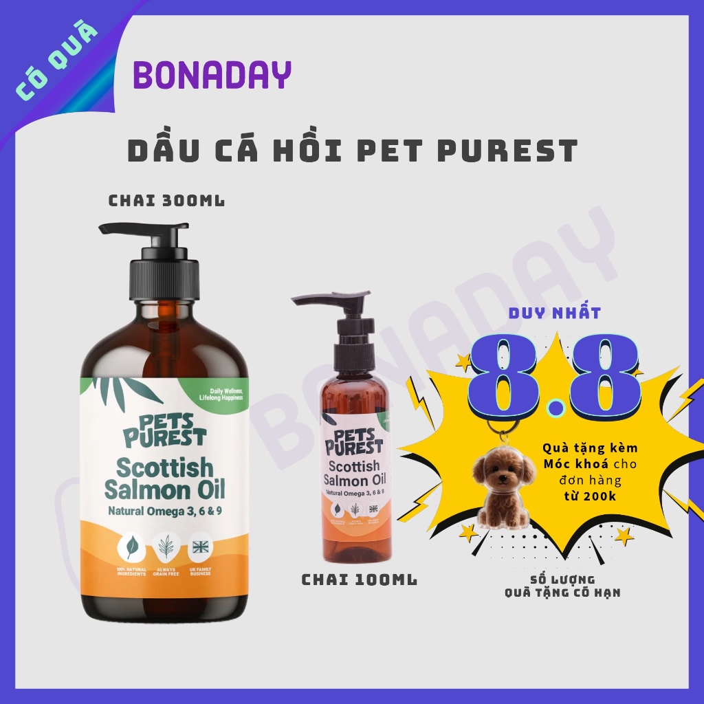 DẦU CÁ HỒI PETS PUREST SCOTTISH SALMON OIL, BONADAY PETS, chai chiết ...