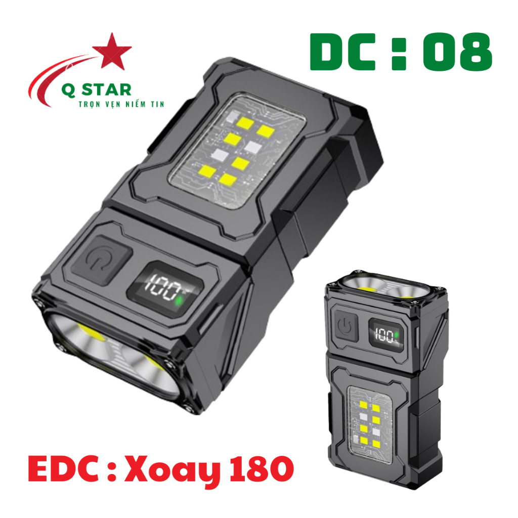 Đèn Pin EDC Mini DC 08 Xoay Góc 180 Độ Trang Bị 2 Led Siêu Sáng Có Nam Châm Khuy Cài Pin Lipo ...