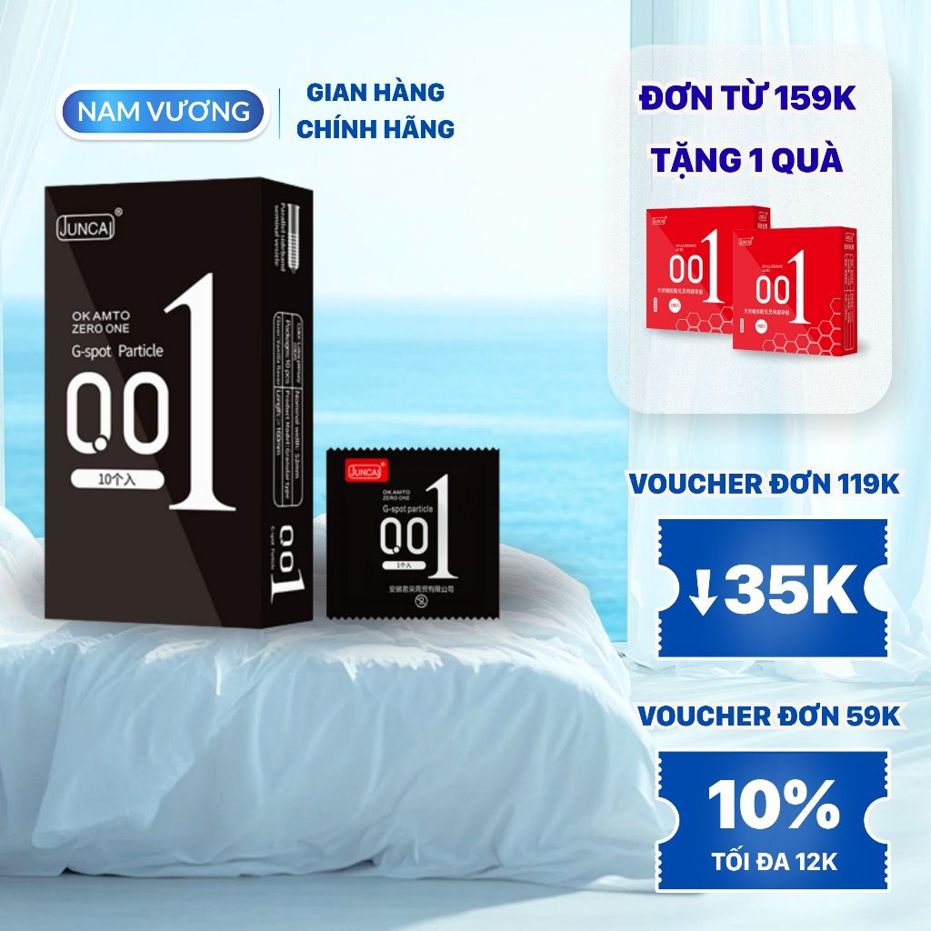 Hộp 10 bcs, Bao cao su siêu mỏng 001.g JUNCAI 001 G-Spot Black gai nhỏ, nhiều gel cảm giác mới ...