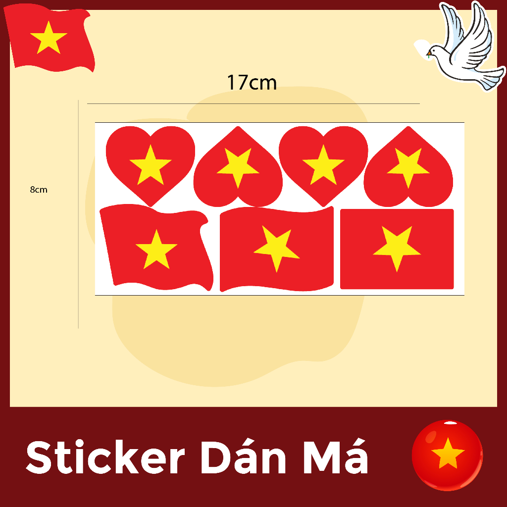 Sticker dán má , sticker hình lá cờ việt nam, sticker yêu nước ...
