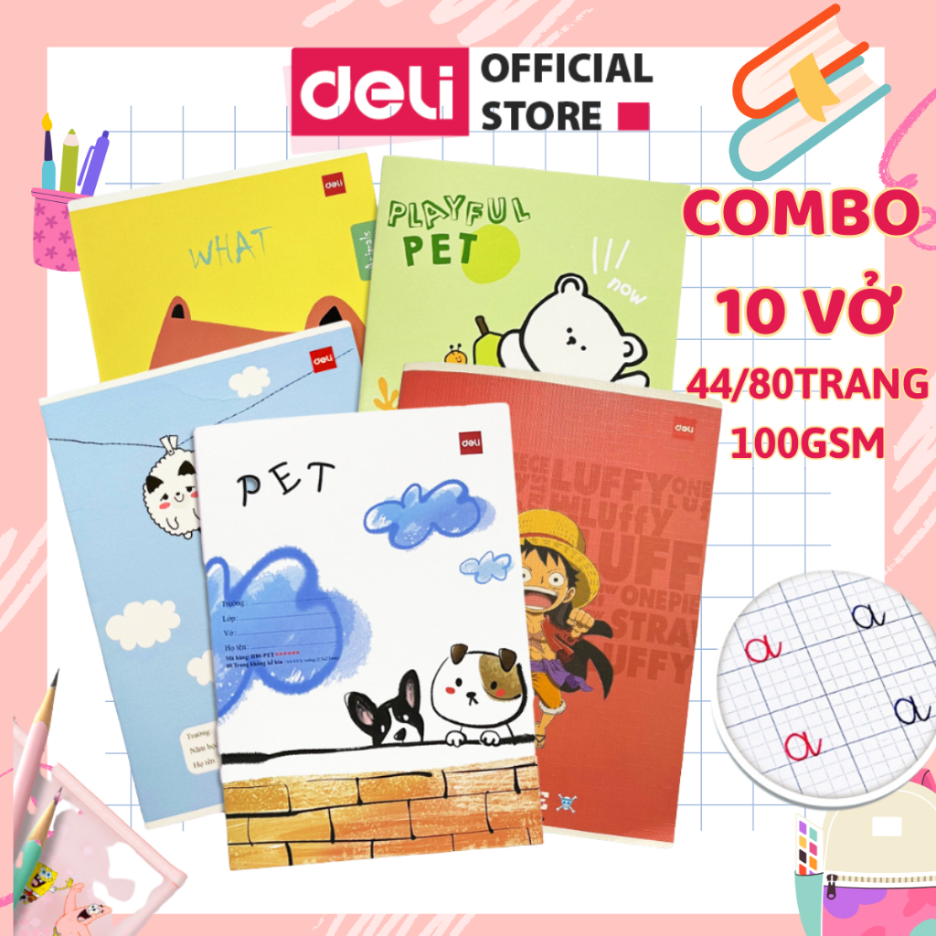 COMBO 10 Vở Ô Ly Học Sinh Hoạt Hình Dễ Thương Deli-4 5 Ô Ly - 48 80 ...