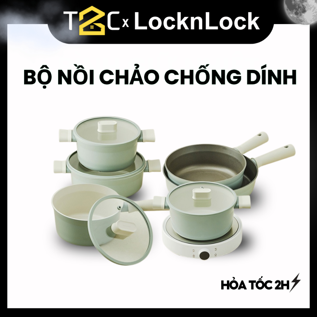 Bộ nồi chảo chống dính LocknLock Suit IH Xanh Mint Tay Cầm Cách Nhiệt ...