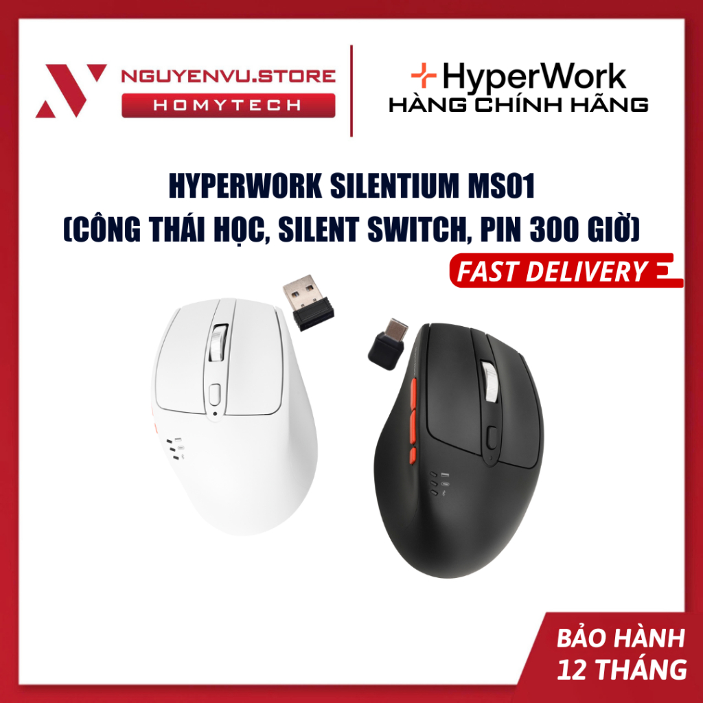 [FULL VAT] Chuột không dây HyperWork Silentium MS01, Công thái học ...