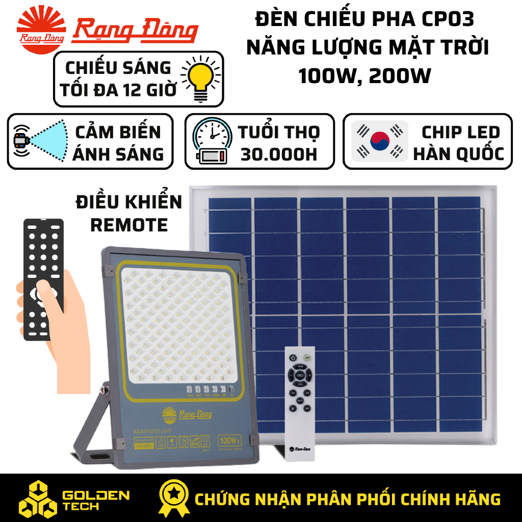 [New 2025] Đèn chiếu pha năng lượng mặt trời Rạng Đông 100W, 200W Ánh sáng Trắng 6500K CP03.SL ...