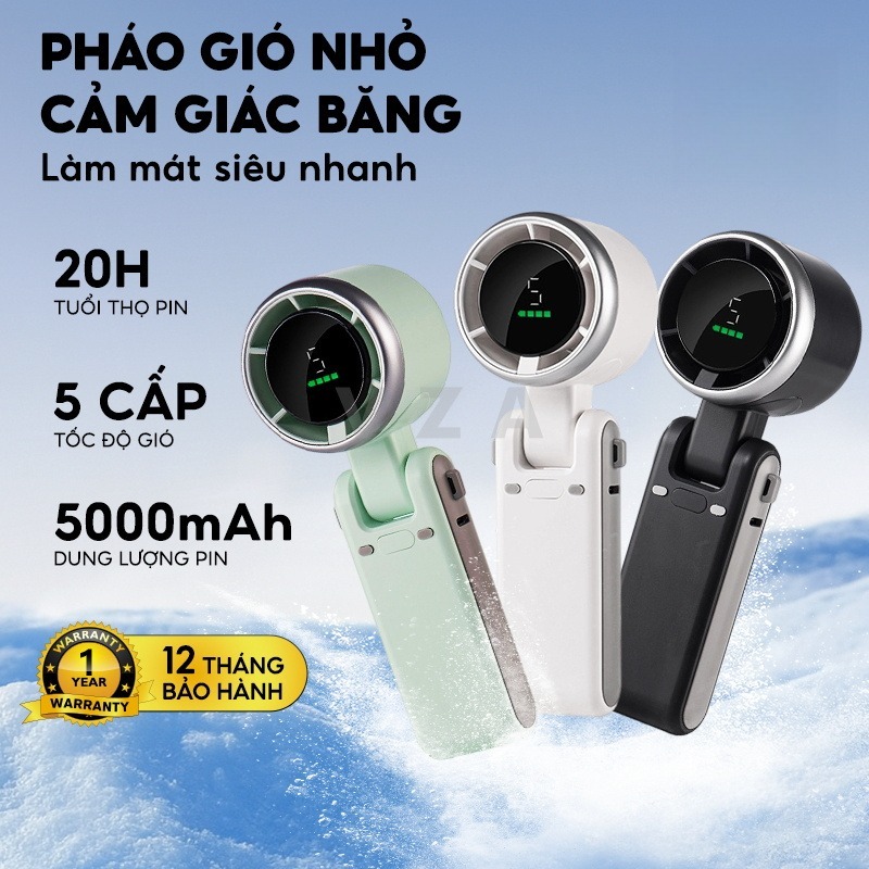 VZA Quạt cầm tay mini N607 pin dung lượng 5000mAh 5 cấp độ gió quạt ...