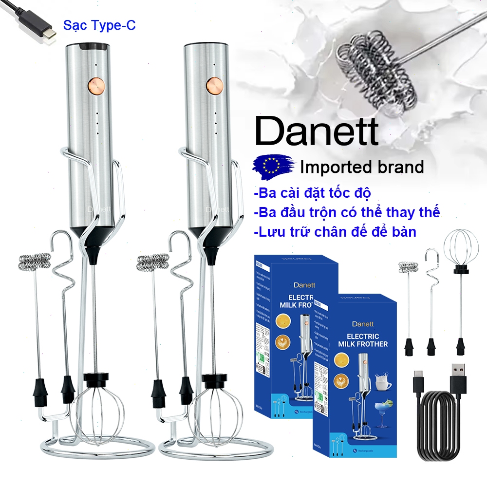 Máy đánh bọt cà phê Danett Đầu trộn bằng Inox 304 thể sạc lại máy tạo ...