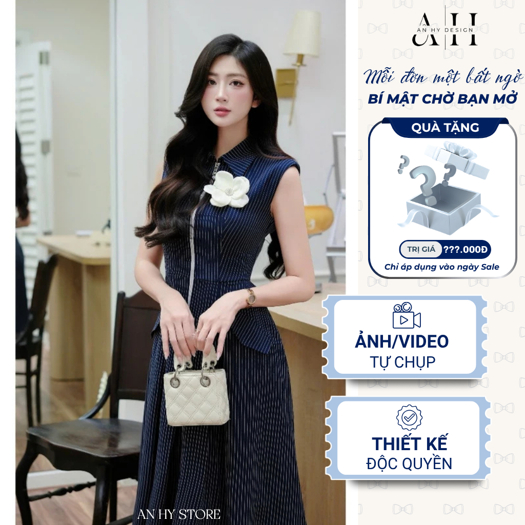 Váy thiết kế AN HY hoa ngực sọc dọc sang chảnh AH145 | Shopee Việt Nam
