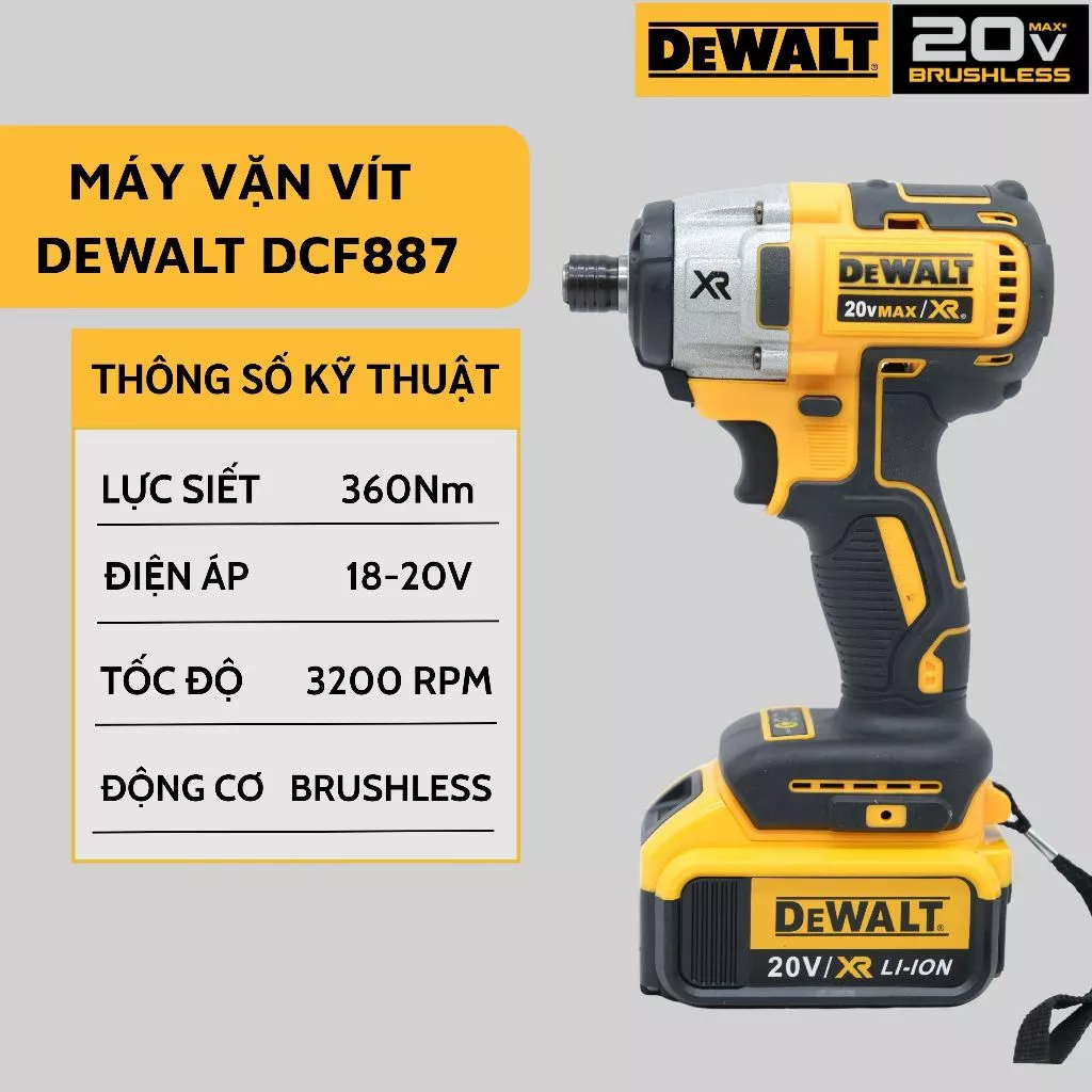 Máy chuyên vít dùng pin Dewalt DCF887 Động cơ KHÔNG CHỔI THAN Kèm 2 PIN ...