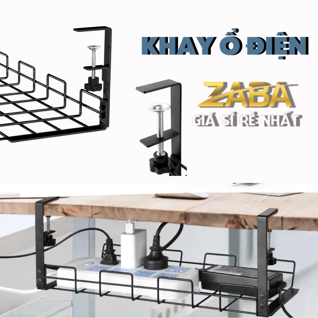 Giá ổ điện đựng dây điện gắn gầm bàn kệ kim loại thép không cần đục lỗ ...