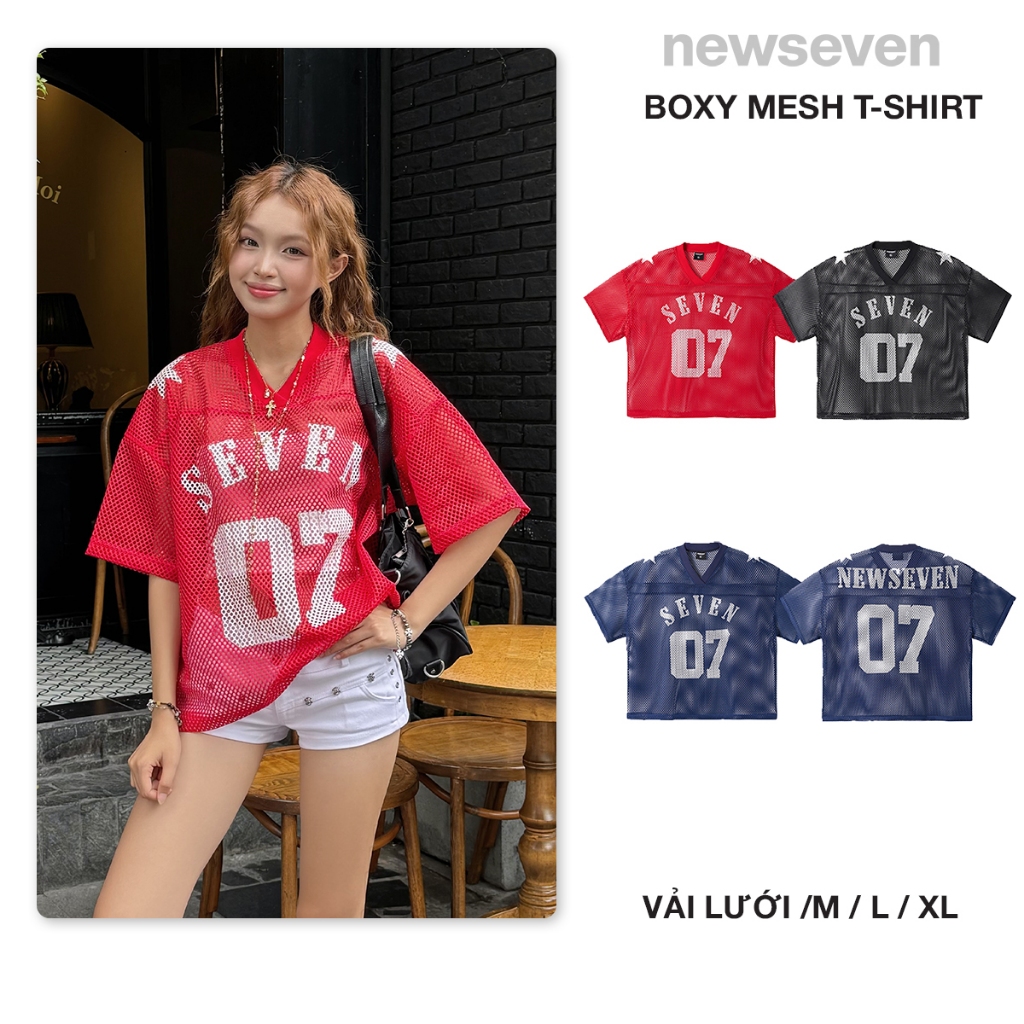 Áo thun jersey lưới cổ V NEWSEVEN Boxy Mesh T-shirt NAT.455 | Shopee ...