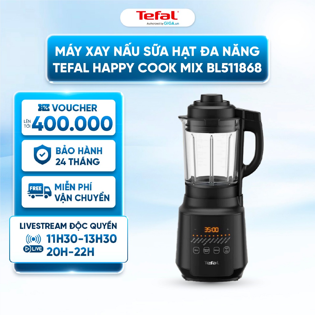 Máy xay nấu sữa hạt đa năng Tefal Happy Cook Mix - BL511868 - Công suất 1000W- Nấu nóng, xay ...