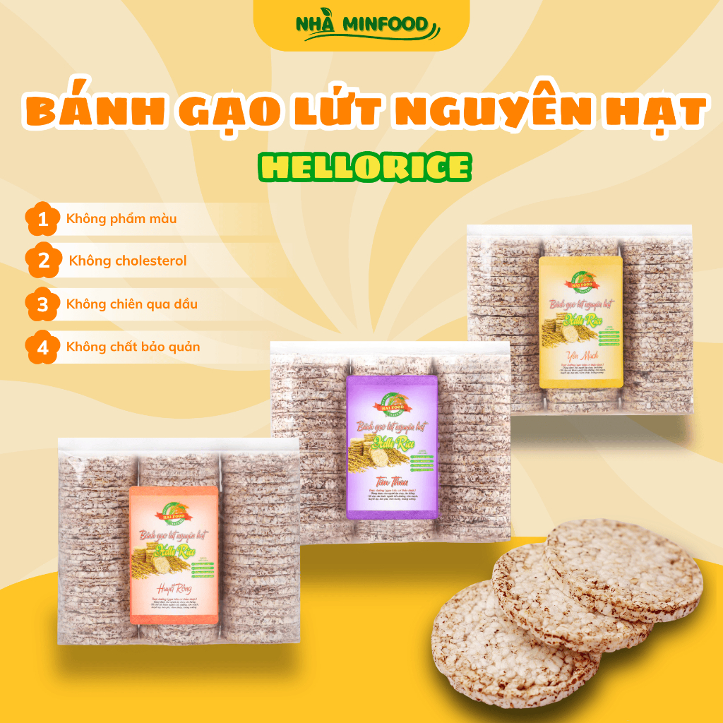 Bánh gạo lứt HELLO RICE nguyên hạt không đường, phù hợp ăn kiêng, tốt ...