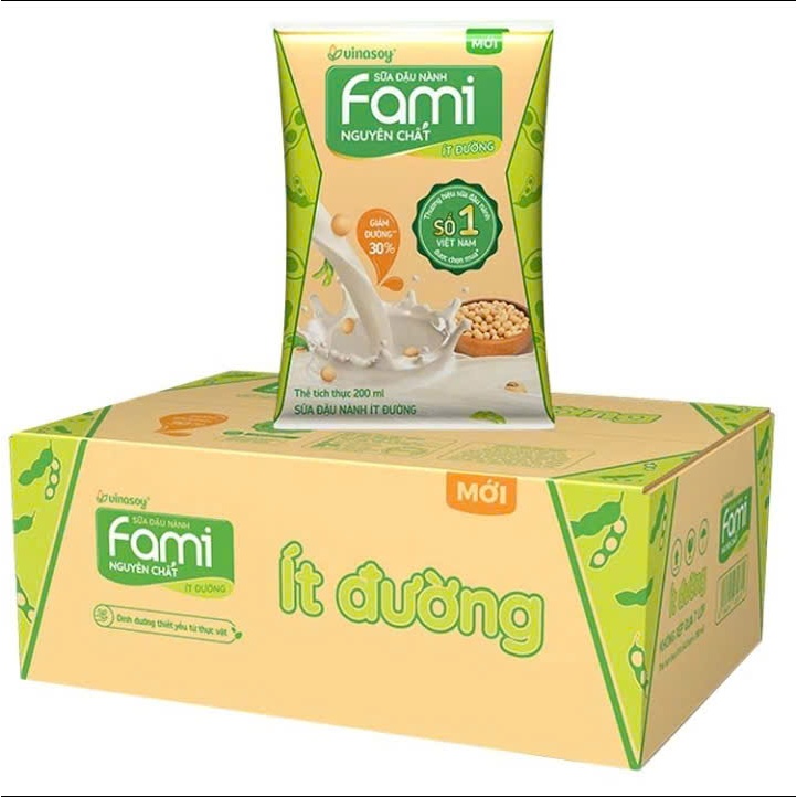 Thùng 40 bịch Sữa Đậu Nành Fami Nguyên Chất Ít Đường bịch 200ml | Shopee Việt Nam