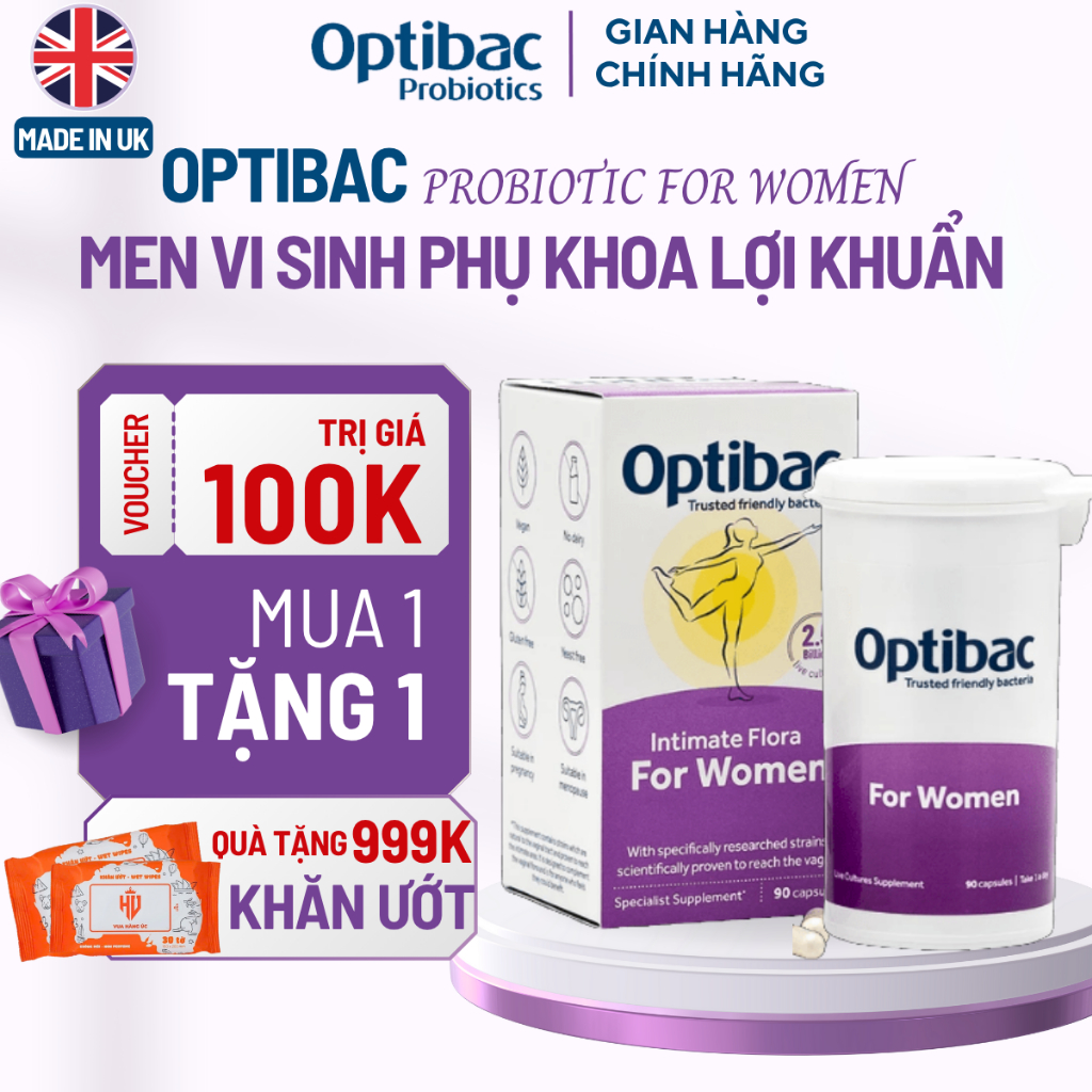 Men vi sinh lợi khuẩn phụ khoa Optibac tím Probiotics For Women 90v cho ...