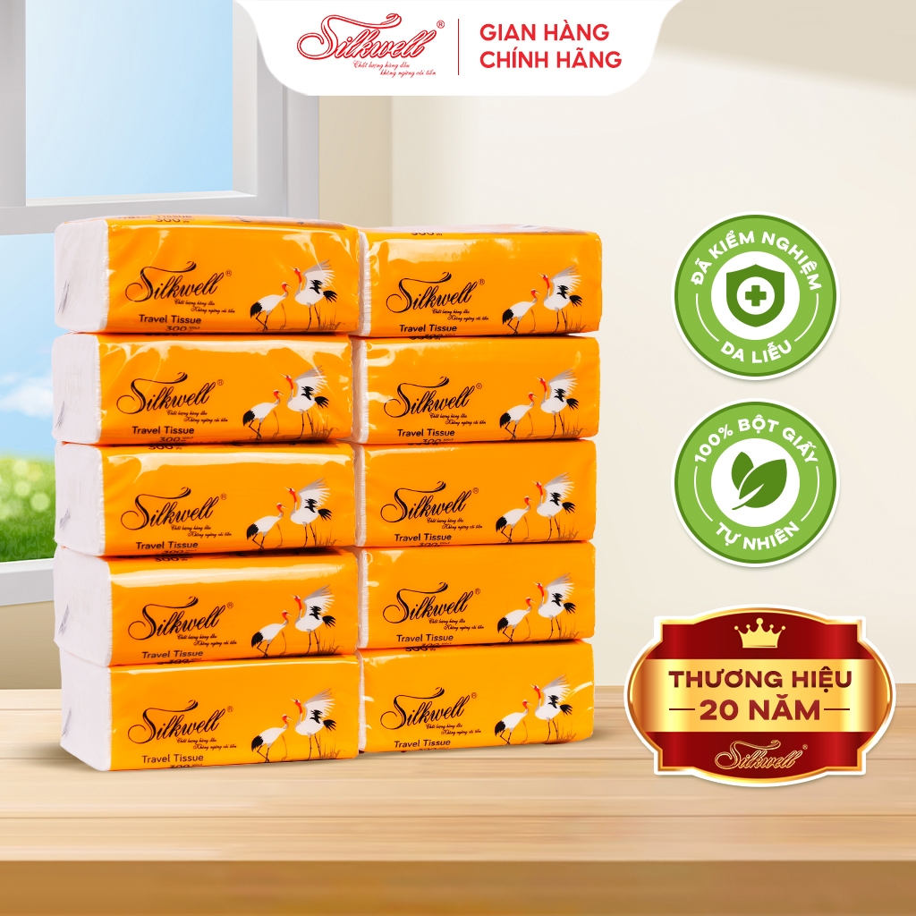 Thùng 30 gói giấy ăn lụa Silkwell Sếu 100 tờ 3 lớp, khăn giấy ăn mini ...