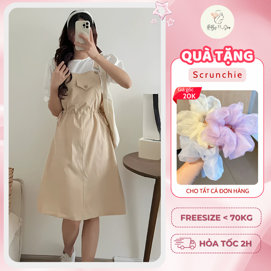 Set váy yếm nữ dáng dài, rộng ,đai eo kèm áo sơ mi trắng - set yếm 2 ...