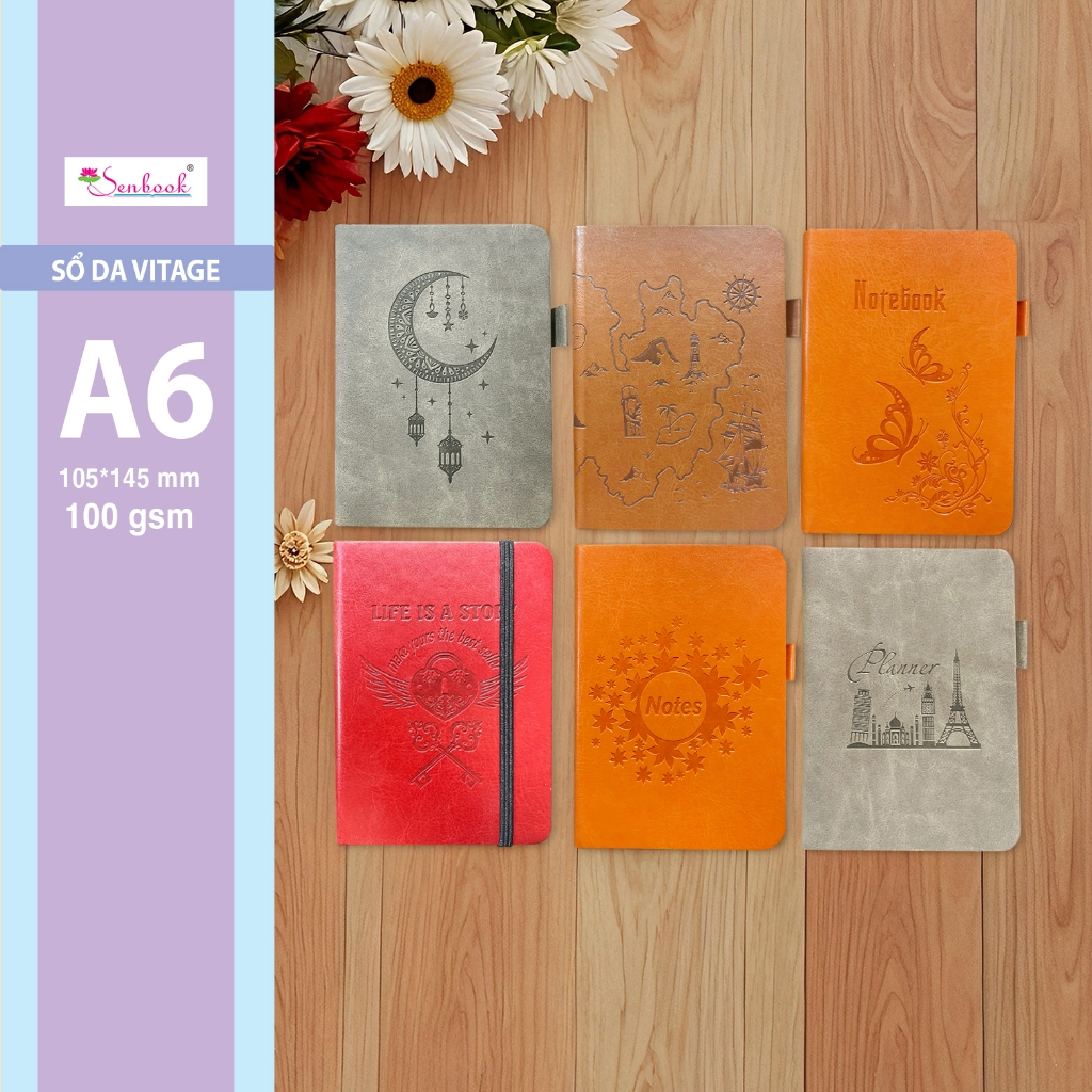 Sổ Tay Ghi Chép Cao Cấp Bìa Da PU - A6 - Senbook - 100Gsm - Giấy Kẻ ...