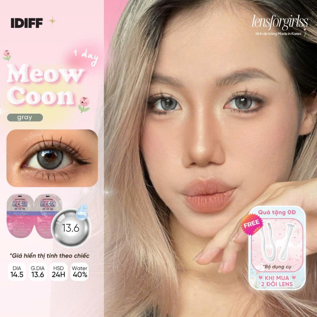 Lens 1 ngày | Kính áp tròng GIÃN TRÒNG hack mắt MEOW COON GRAY Dia 14 ...