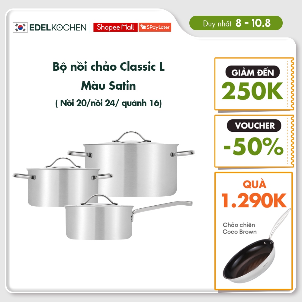 Bộ nồi inox Edelkochen Classic L Collection - Màu Mid Satin (Quánh 16cm ...