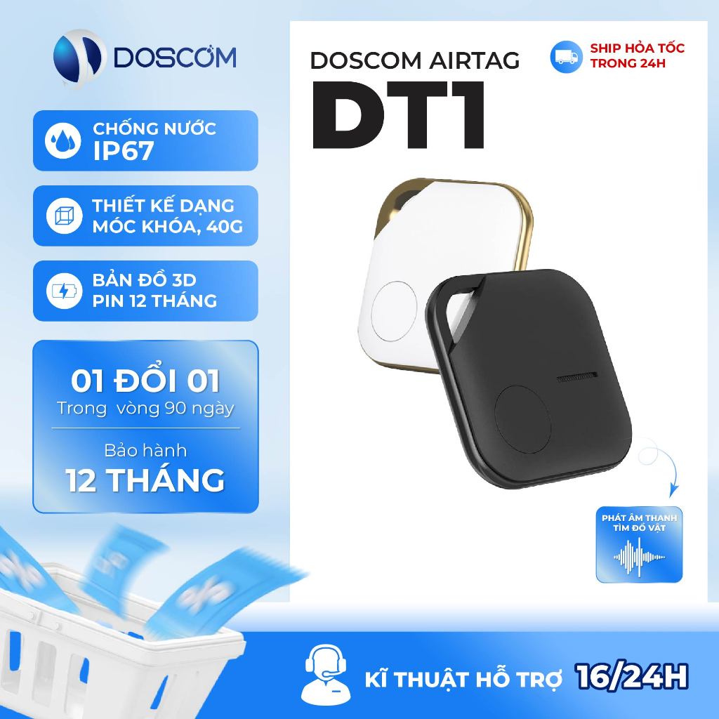 Doscom Tag DT1 – Pin 300 Ngày, Chống Nước IP67, Định Vị Đồ Vật, Xe Máy ...