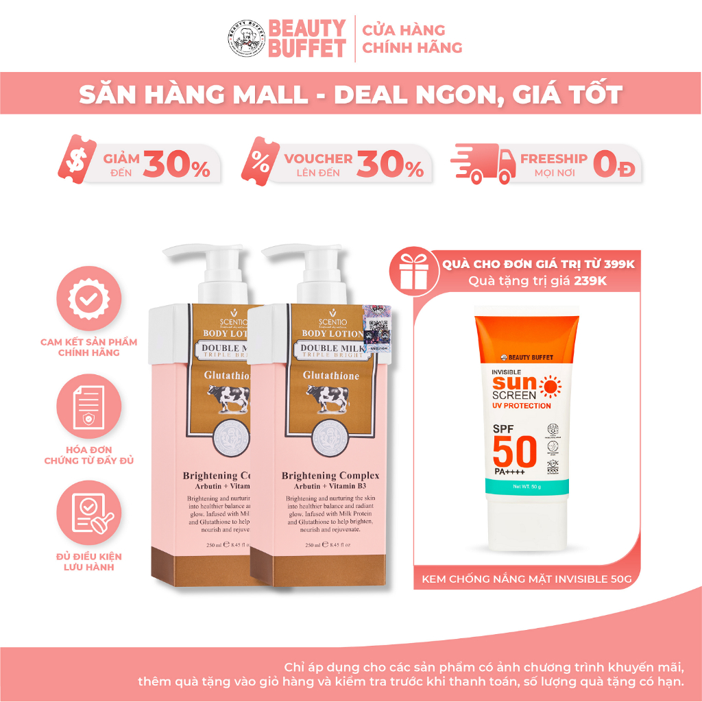 [TIẾT KIỆM HƠN] Combo 2 Dưỡng thể sáng da toàn thân Scentio Double Milk ...