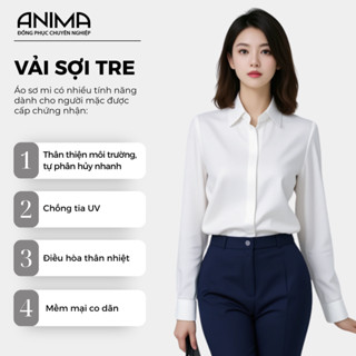 Áo sơ mi nữ dài tay ANIMA form slimfit màu trắng vải sợi tre cao cấp ...