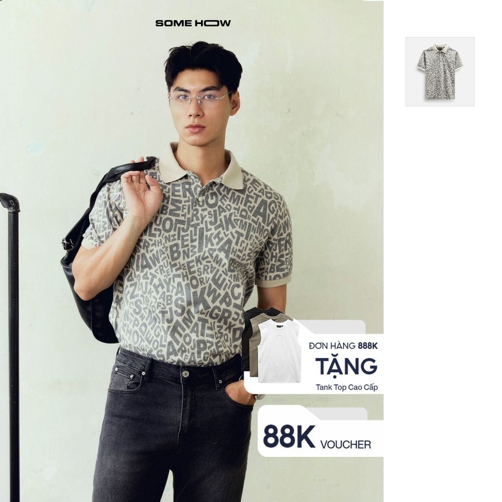 [Best Seller] Áo Polo Nam Random Words Pattern, Chất Vải Cotton blend Thoải Mái, PL0153, SOMEHOW ...