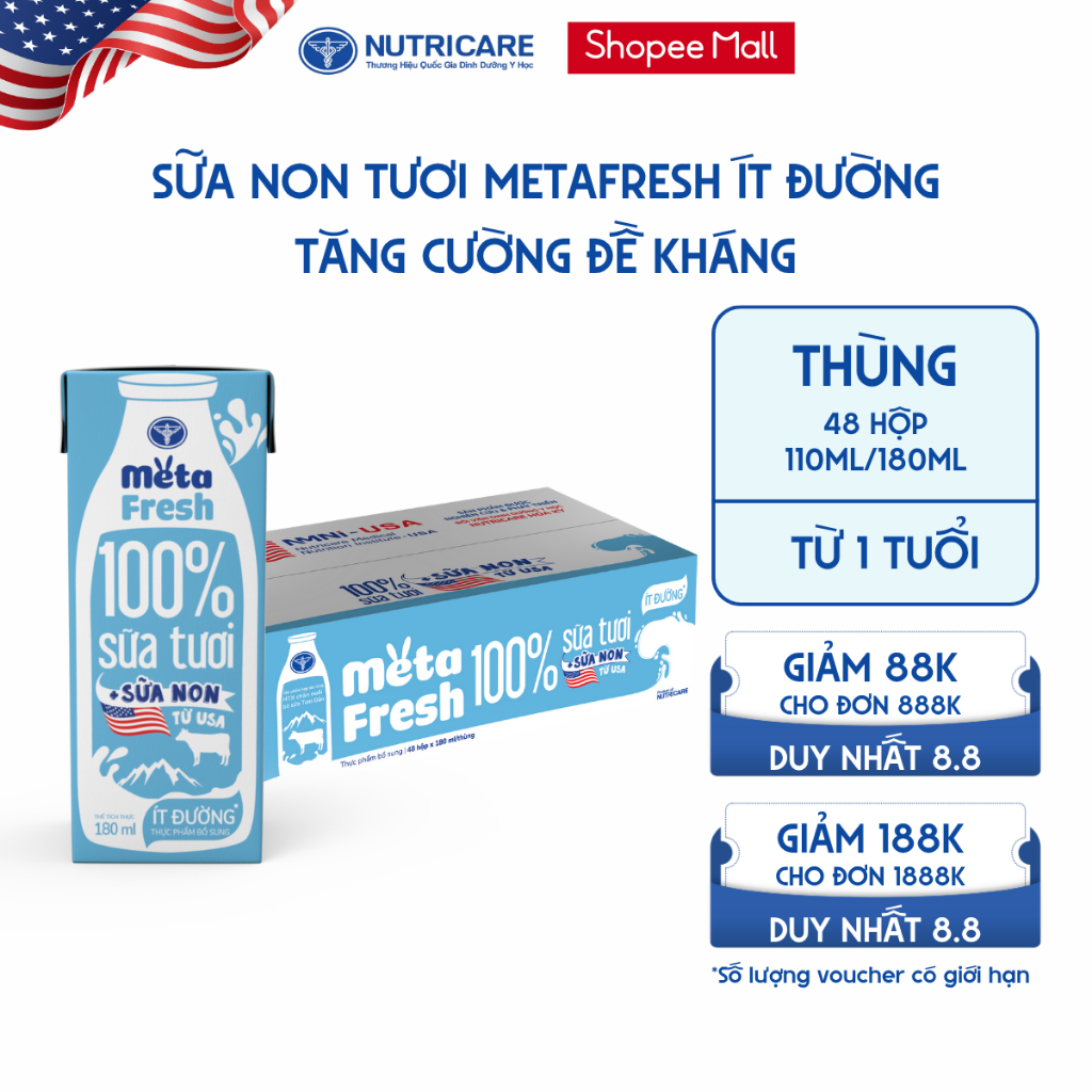 Thùng 48 Hộp Sữa Tươi META FRESH Ít Đường Nutricare Sữa Tươi Tiệt Trùng ...