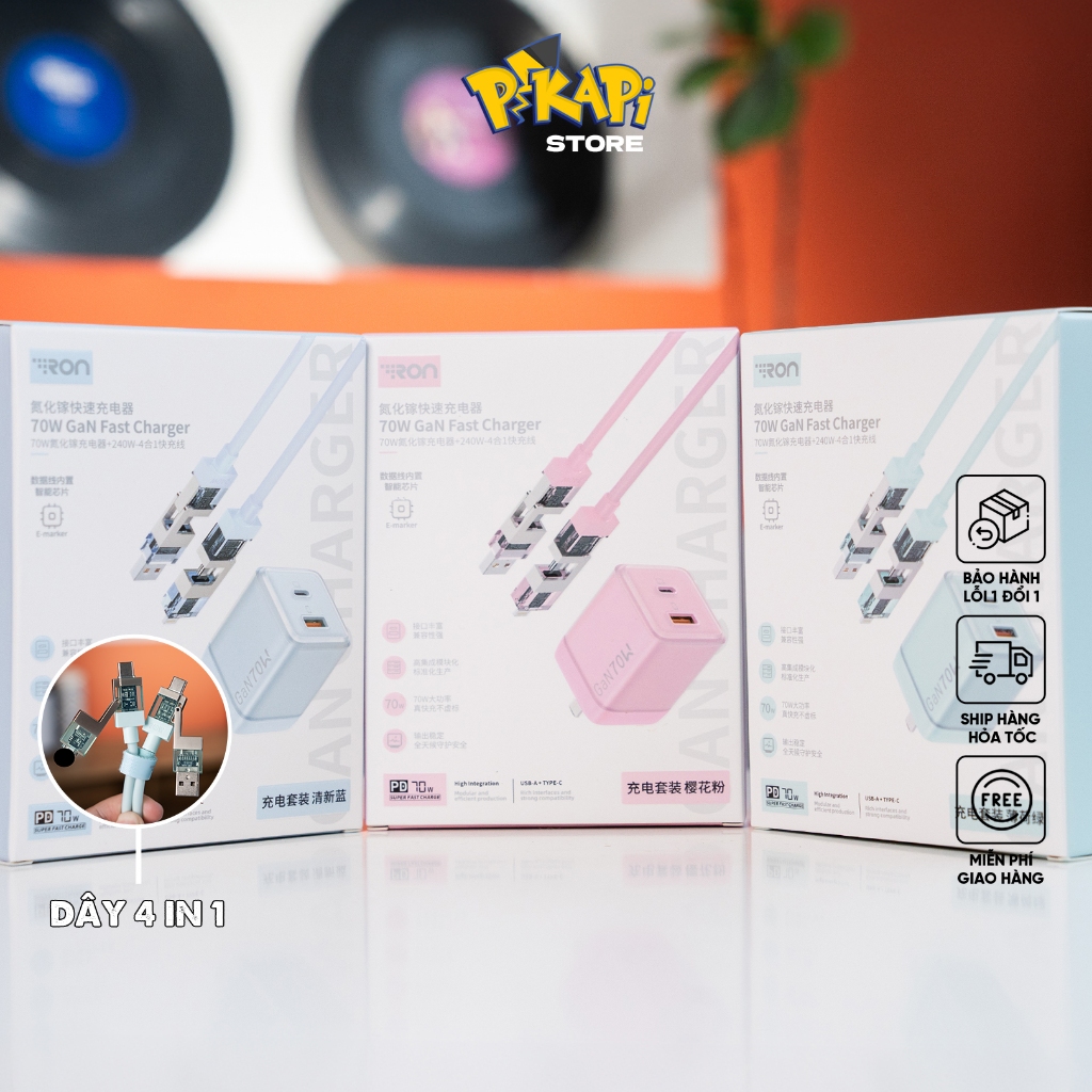 Pikapi Sạc Nhanh GaN 70W Củ + Cáp 240W 4 in 1 dài 1.2m Có Mùi Hương ...