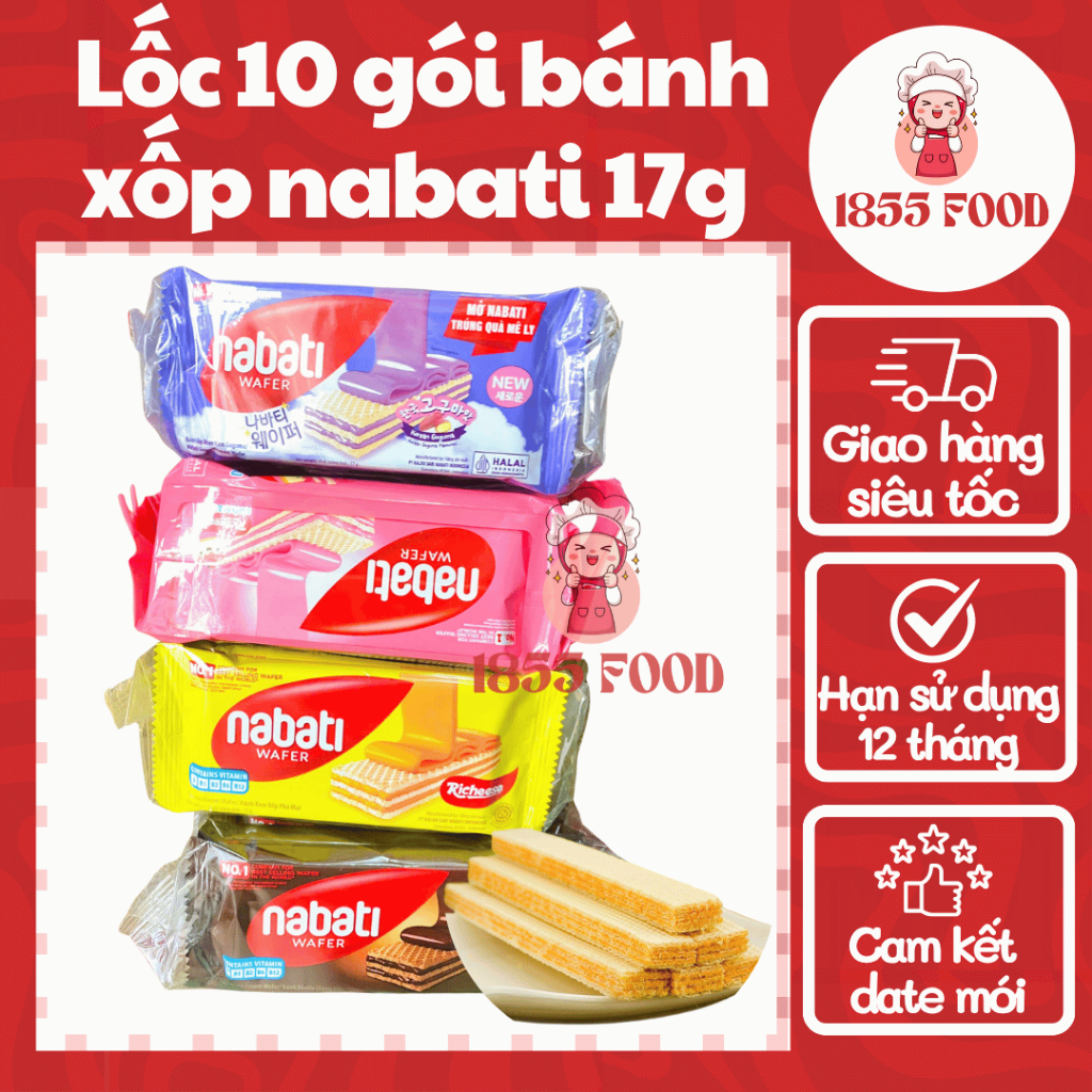 Lốc 10 gói bánh xốp nabati 17g giòn rụm thơm béo vị phô mai | Shopee ...