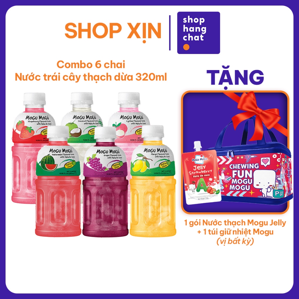 [Mua 6 Chai 320ML Tặng 1 gói Mogu jelly + 1 túi giữ nhiệt] Chai Nước Mogu Mogu Thạch Dừa Thái ...