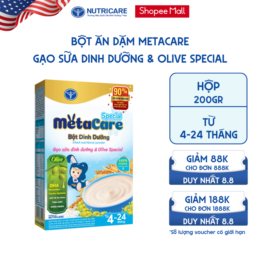 Bột Ăn Dặm Nutricare Metacare Gạo Sữa Dinh Dưỡng & Olive Special 200g | Shopee Việt Nam