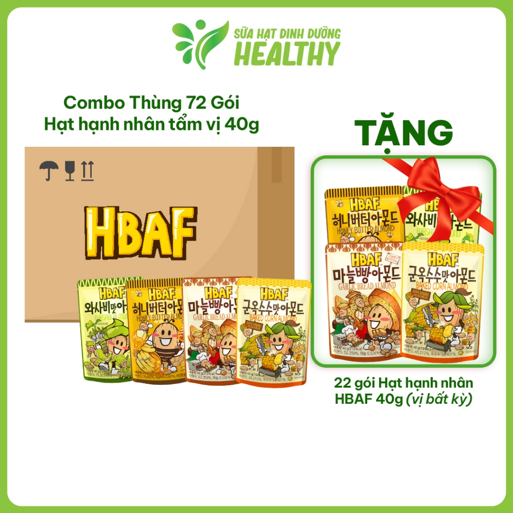 [MUA 72 GÓI 40G TẶNG 22 GÓI 40G] Hạt Hạnh Nhân Tẩm Vị HBAF Hàn Quốc Nhiều Vị Lựa Chọn Tiện Lợi ...