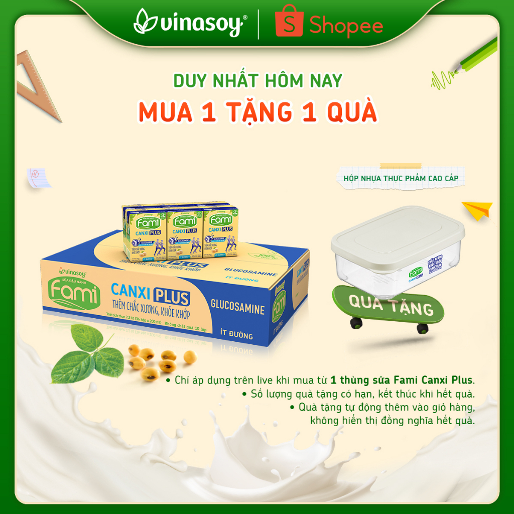 Thùng sữa đậu nành Fami Canxi Plus nguyên vị (ít đường) 36 hộp (36 hộp ...