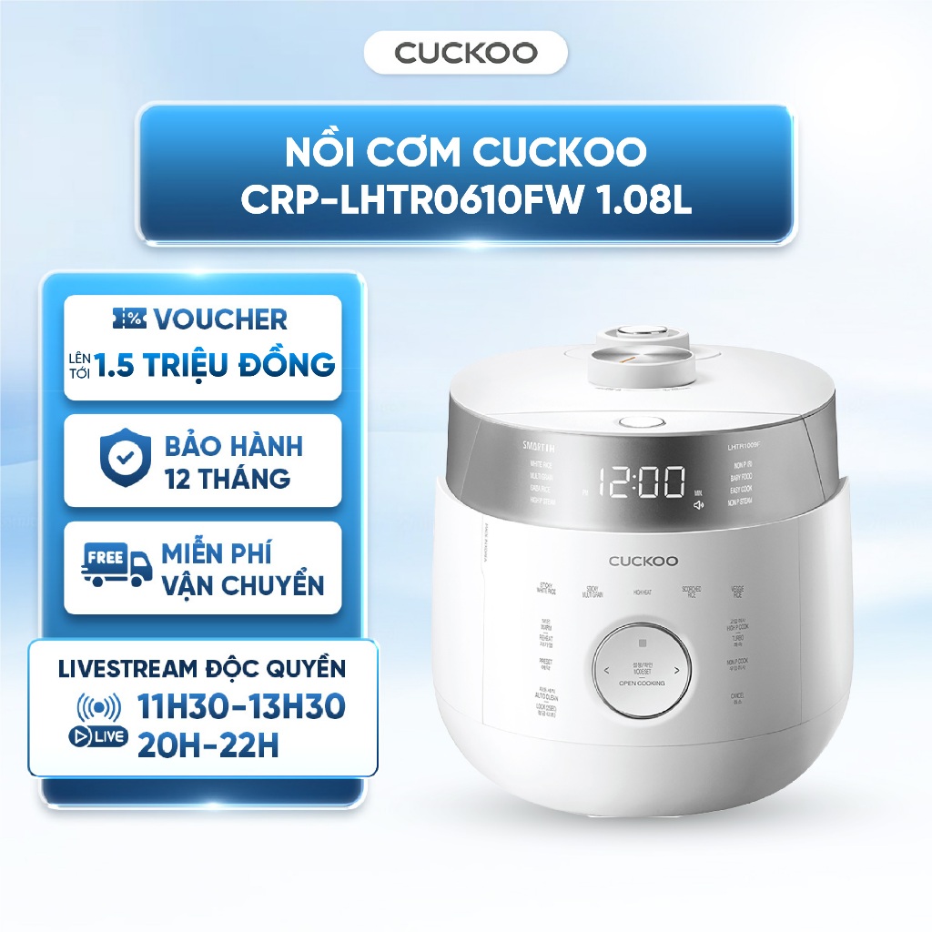 Nồi cơm điện tử cao tần áp suất kép Cuckoo CRP-LHTR0610FW/FB/FD 1.08 ...