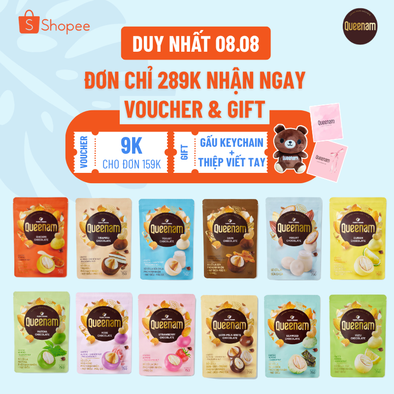[ĐƠN 289K TẶNG 1 GẤU KEYCHAIN + THIỆP VIẾT TAY] Socola Queenam bọc hạt ...