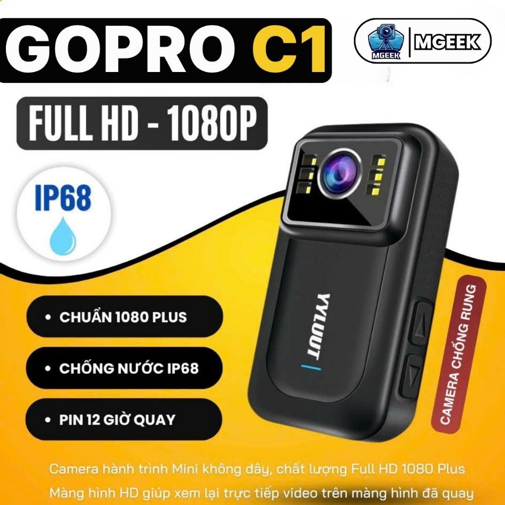 Camera GoPro C1 - Chất lượng 1080 HD, Chống Nước IP 67, Camera Mini Gắn ...